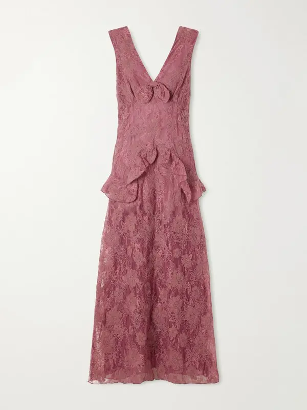 Anna Sui Lace Embroidered Midi Dress With Bow Detail - Pink
