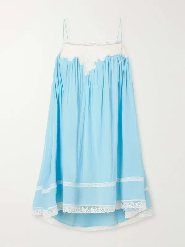 DÔEN Clemente Lace-trimmed Silk Mini Dress - Blue