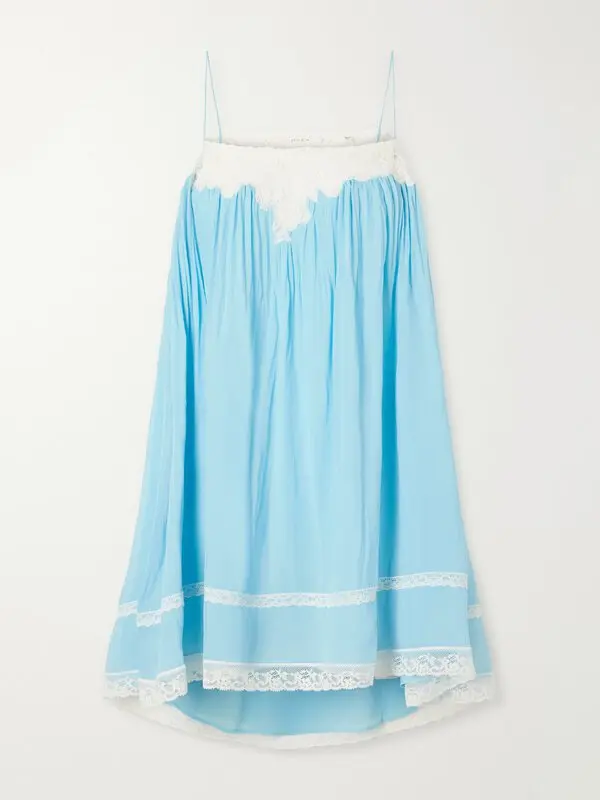 DÔEN Clemente Lace-trimmed Silk Mini Dress - Blue