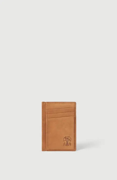 Brunello Cucinelli Nubuck Card Holder - Cognac
