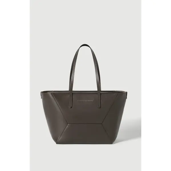 Brunello Cucinelli Bc Duo Small Bag In Calfskin With Monili - Brown