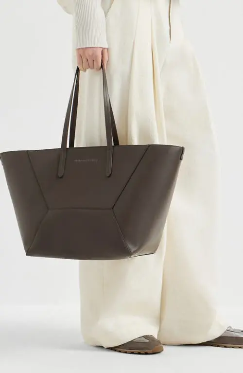 Brunello Cucinelli Calfskin Bc Duo Bag With Monili - Brown