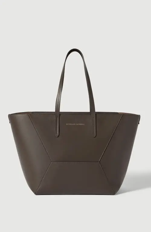 Brunello Cucinelli Calfskin Bc Duo Bag With Monili - Brown