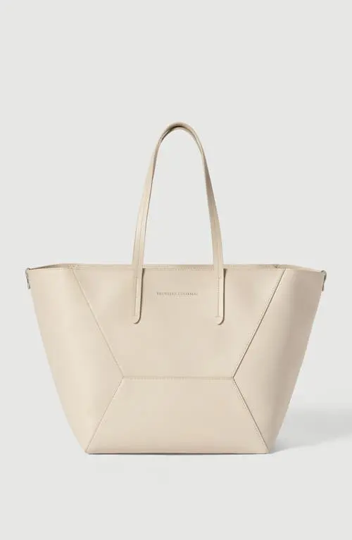 Brunello Cucinelli Bc Duo Bag In Calfskin With Monili - Ivory