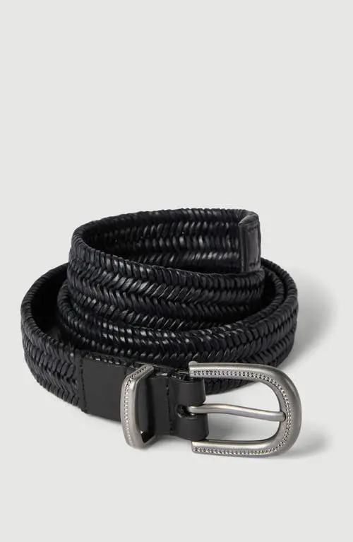 Brunello Cucinelli Stretch Braided Leather Belt - Black