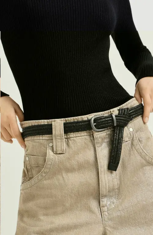 Brunello Cucinelli Stretch Braided Leather Belt - Black