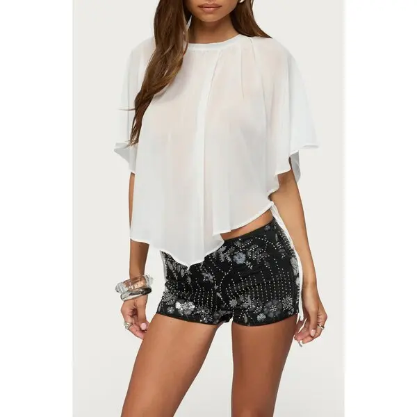 EDIKTED Sable Flowy Asymmetric Chiffon Top - White
