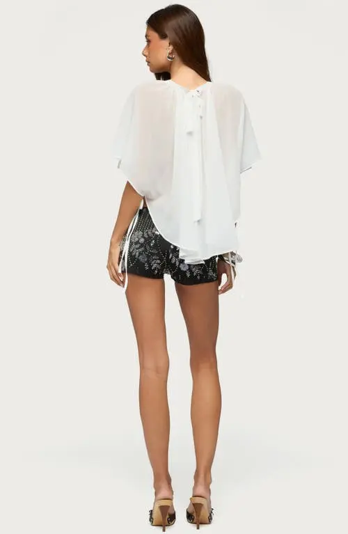 EDIKTED Sable Flowy Asymmetric Chiffon Top
