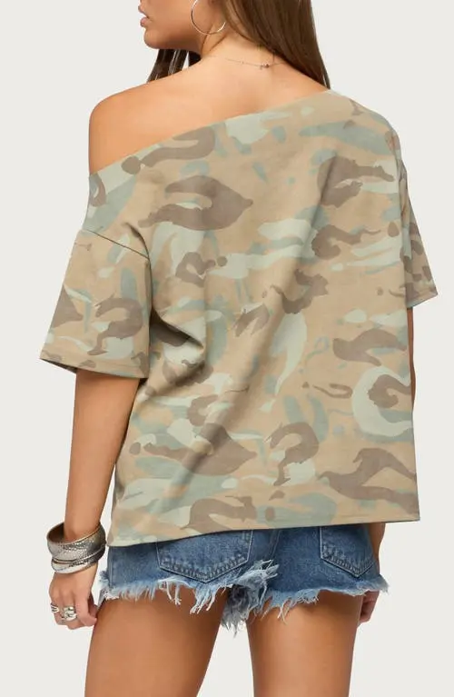 EDIKTED Miltah Camo Off-the-shoulder Top