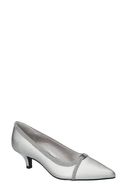 EASY WORKS BY EASY STREET Zayn Kitten Heel Pump - Silver Satin