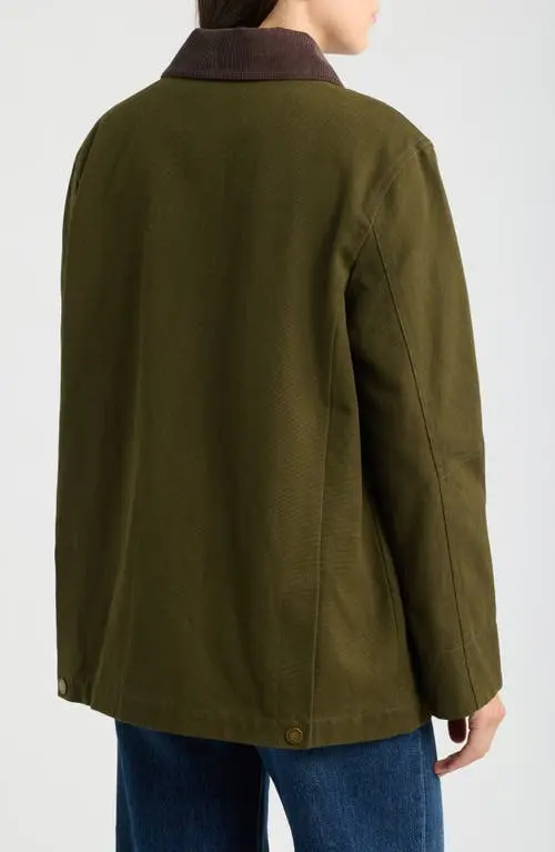 Pendleton Cascades Canvas Barn Coat With Corduroy Collar - Dark Olive
