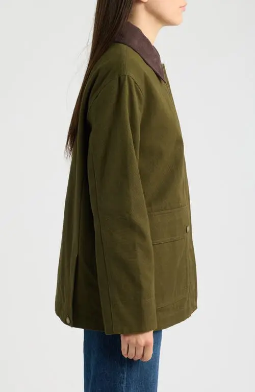 Pendleton Cascades Canvas Barn Coat With Corduroy Collar - Dark Olive