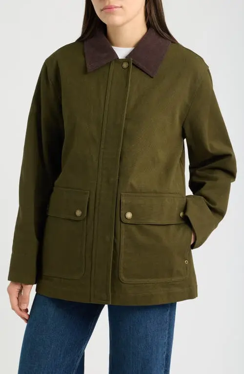 Pendleton Cascades Canvas Barn Coat With Corduroy Collar - Dark Olive