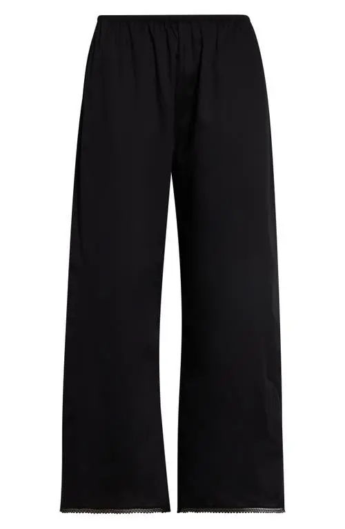 LESET Yoko Lace Hem Crop Cotton Pants - Black