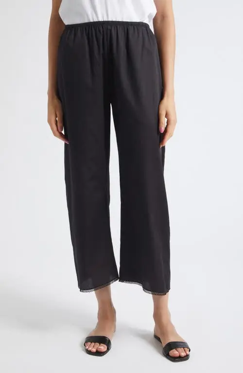 LESET Yoko Lace Trim Cotton Cropped Pants - Black