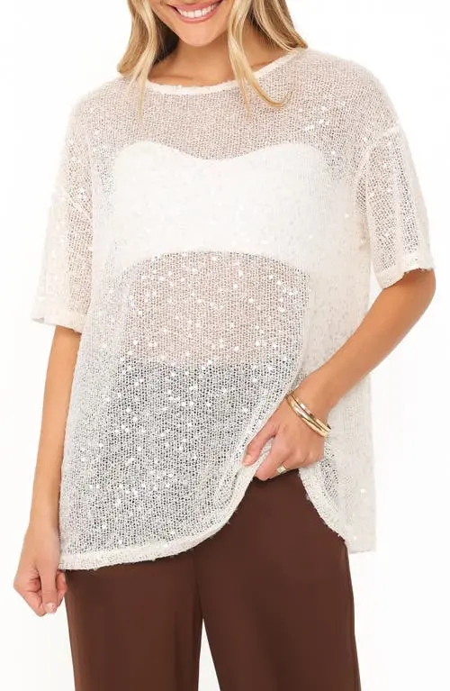 PETAL & PUP Nadine Sequin Open Knit Tee - Cream