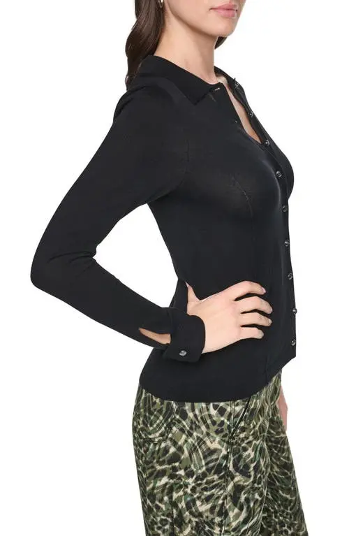Dkny Colorblock Cotton Cardigan - Black/black