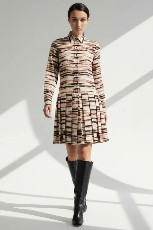 EXQUISE Junia Mini Dress - Brown Patterned
