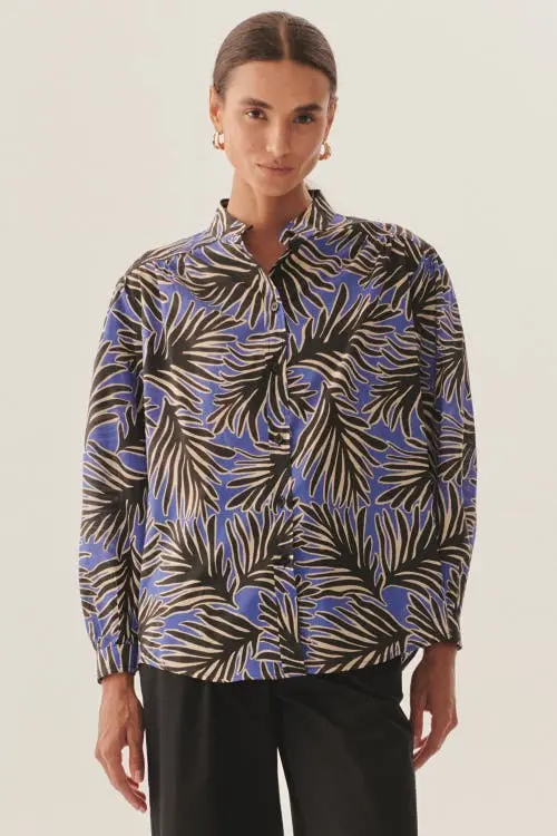 EXQUISE Gracie Cotton Shirt - Blue And Green Patterned