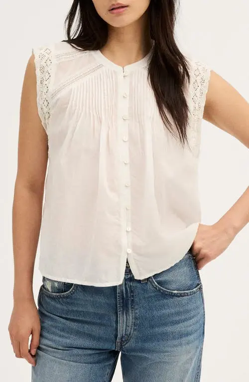 Madewell Lace Trim Sleeveless Pintucked Blouse - True White