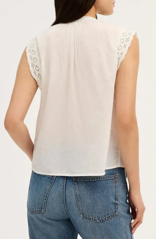 Madewell Lace Trim Sleeveless Pintucked Blouse - True White