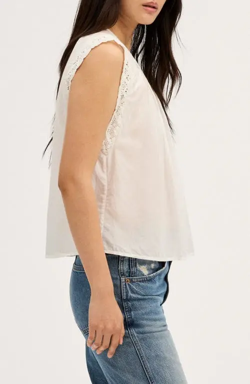 Madewell Lace Trim Sleeveless Pintucked Blouse - True White