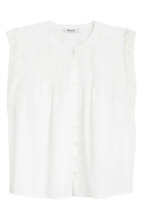 Madewell Lace Trim Sleeveless Pintucked Blouse - True White