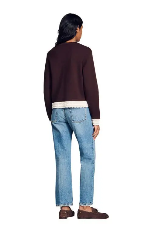 Sandro Cardigan With Contrast Lace