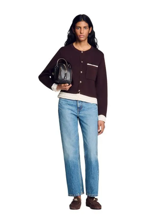 Sandro Cardigan With Contrast Lace