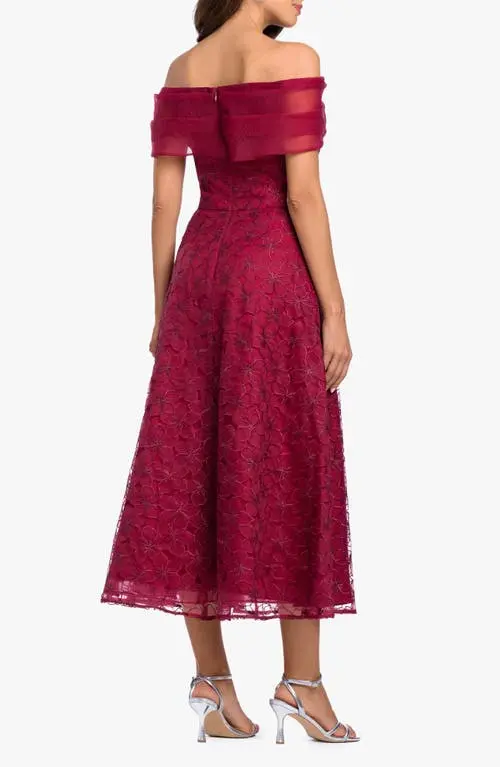Betsy & Adam Embroidered Off The Shoulder Midi Gown