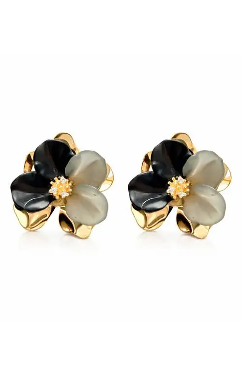 LA MENO Two Tone Flower Stud Earrings