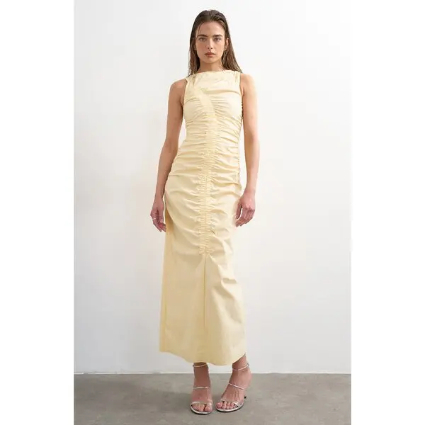 Topshop Ruched Detail Sleeveless Cotton Blend Maxi Dress - Yellow