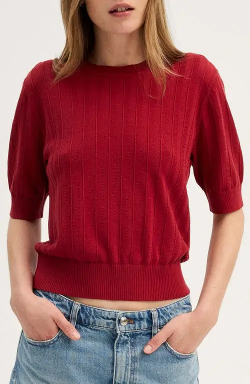 Madewell Pointelle Stitch Crewneck Sweater Tee - Barn Red