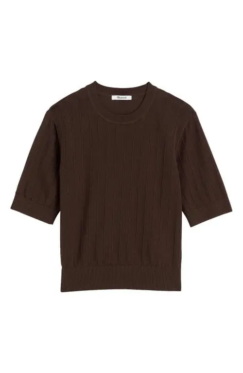 Madewell Pointelle Stitch Crewneck Sweater Tee - Dark Brown