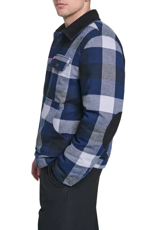 LEVI'S Quilted Plaid Work Jacket With Corduroy Collar - Navy Twill