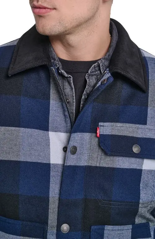 LEVI'S Quilted Plaid Work Jacket With Corduroy Collar - Navy Twill