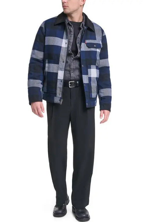 LEVI'S Quilted Plaid Work Jacket With Corduroy Collar - Navy Twill