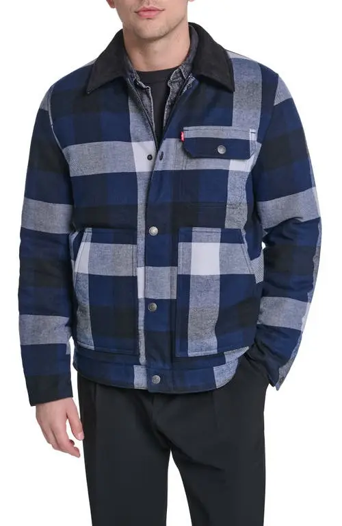 LEVI'S Quilted Plaid Work Jacket With Corduroy Collar - Navy Twill
