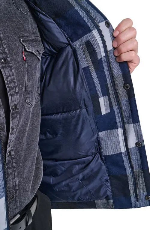 LEVI'S Quilted Plaid Work Jacket With Corduroy Collar - Navy Twill