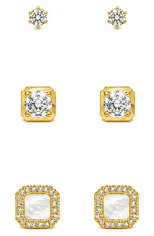 LA MENO Set Of 3 Classic Sparkle Stud Earrings - Gold