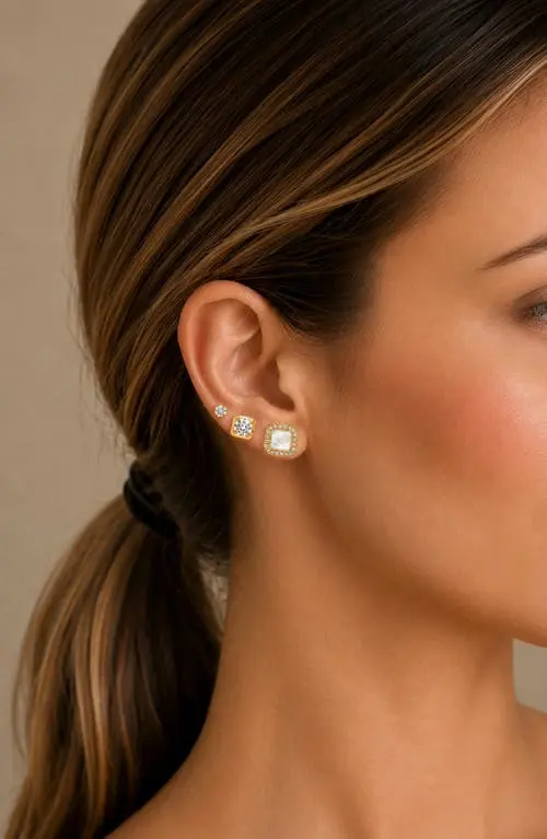 LA MENO Set Of 3 Classic Sparkle Stud Earrings