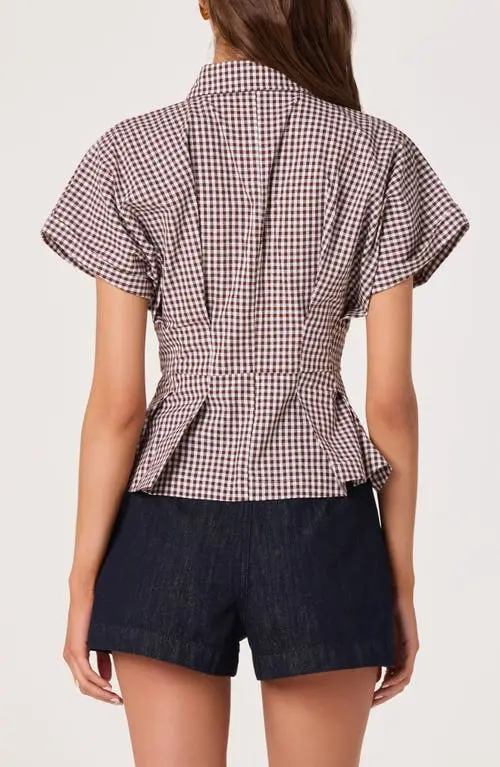 Astr The Label Beck Gingham Cotton Peplum Top