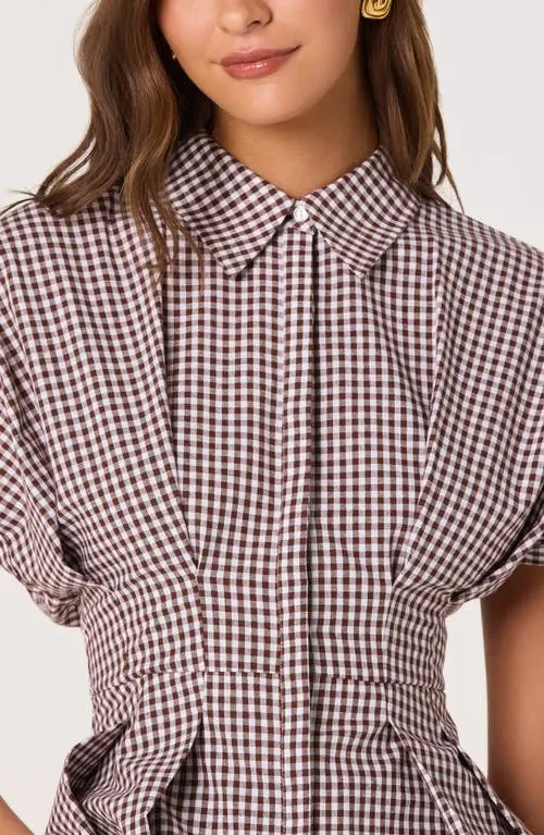 Astr The Label Beck Gingham Cotton Peplum Top