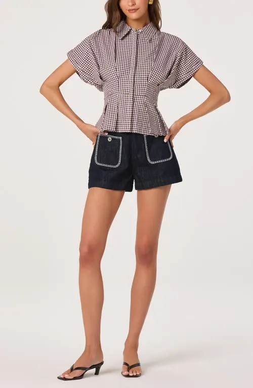 Astr The Label Beck Gingham Cotton Peplum Top