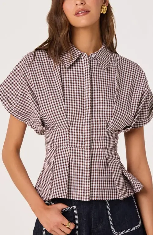 Astr The Label Beck Gingham Cotton Peplum Top