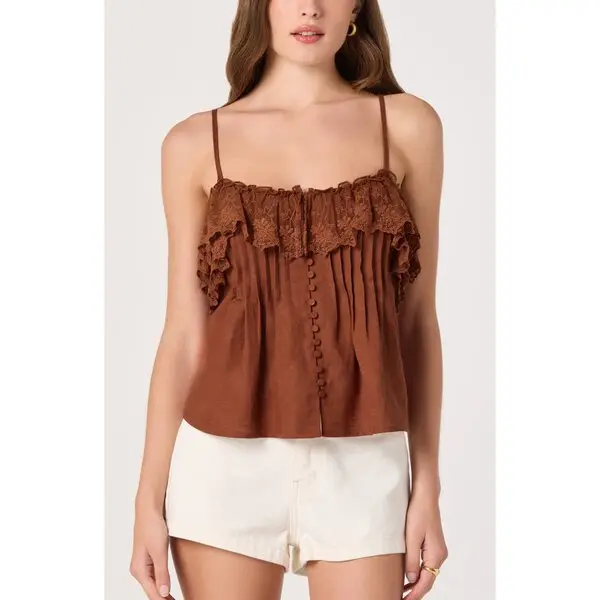 Astr The Label Nellie Lace Trim Pintucked Tank - Rust Brown