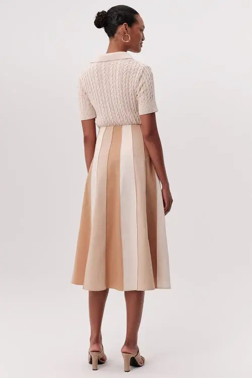 EXQUISE Nikki High Waisted Paneled Flared Midi Skirt