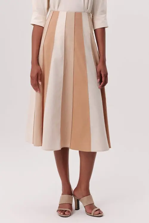 EXQUISE Nikki High Waisted Paneled Flared Midi Skirt
