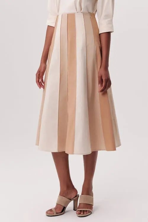EXQUISE Nikki High Waisted Paneled Flared Midi Skirt