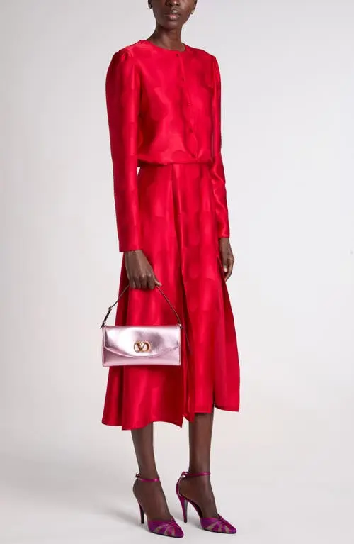 Valentino Garavani Polka Dot Jacquard Silk Midi Dress - Pink